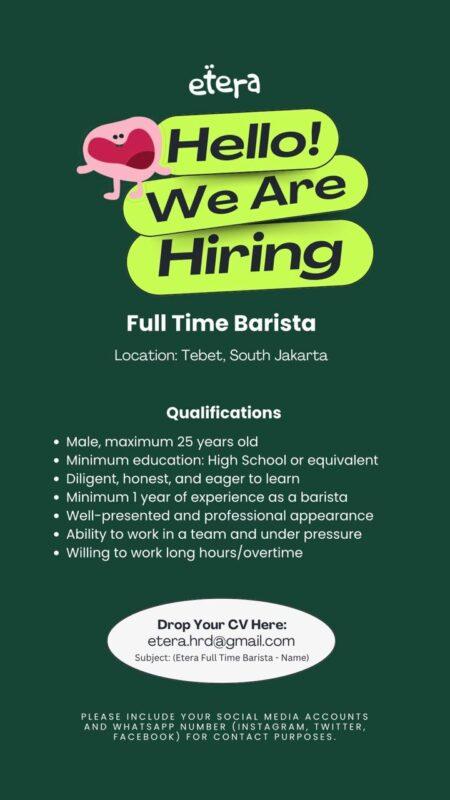 Lowongan Kerja Barista di Etera Cafe - JakartaKerja