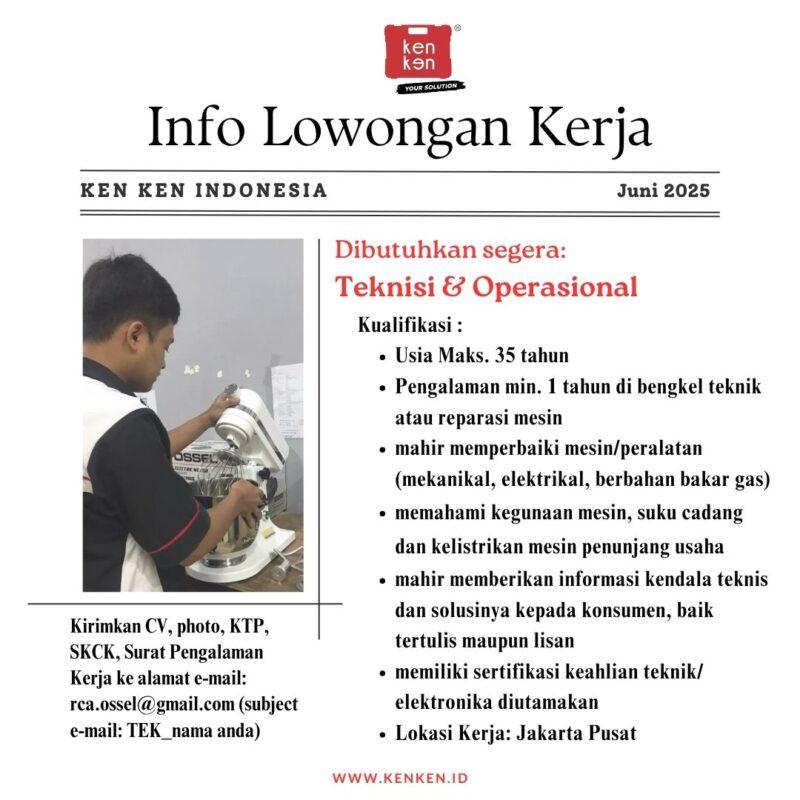 Lowongan Kerja Teknisi & Operasional di Ken Ken Jakarta - JakartaKerja