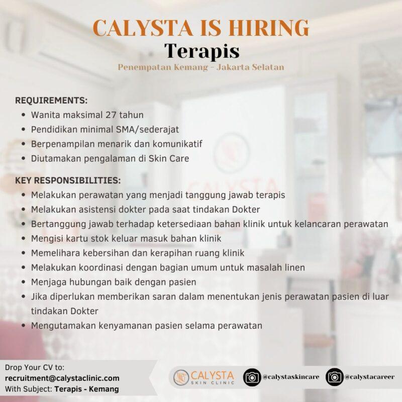 Lowongan Kerja Terapis di PT. Calysta Prima Estetik (Calysta Skin Care) - JakartaKerja