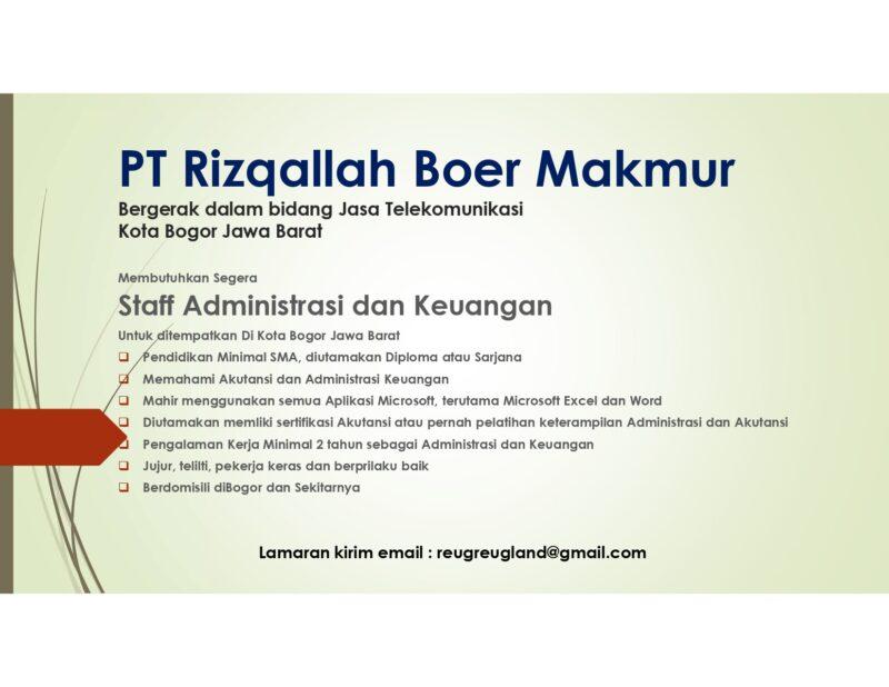 Lowongan Kerja Staff Administrasi dan Keuangan di PT. Rizqallah Boer Makmur - JakartaKerja