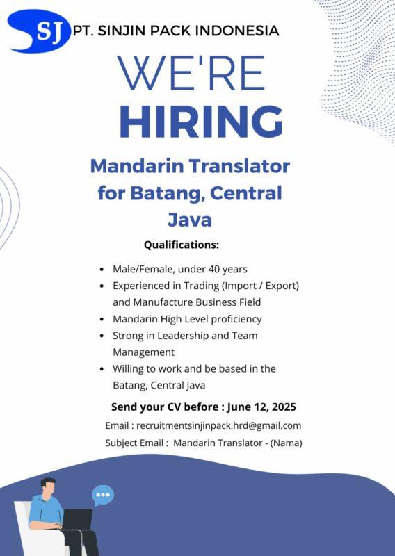 Lowongan Kerja Mandarin Translator di PT. Sinjin Pack Indonesia - JakartaKerja