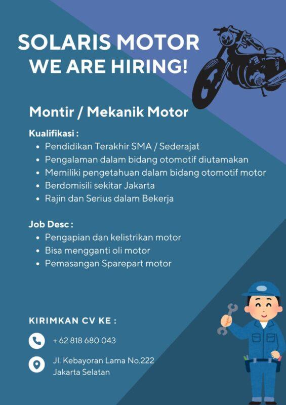 Lowongan Kerja Montir/ Mekanik Motor di Solaris Motor - JakartaKerja