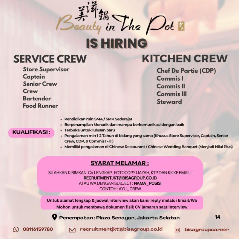 Lowongan Kerja Service Crew - Kitchen Crew di Bisa Group (Beauty In The ...