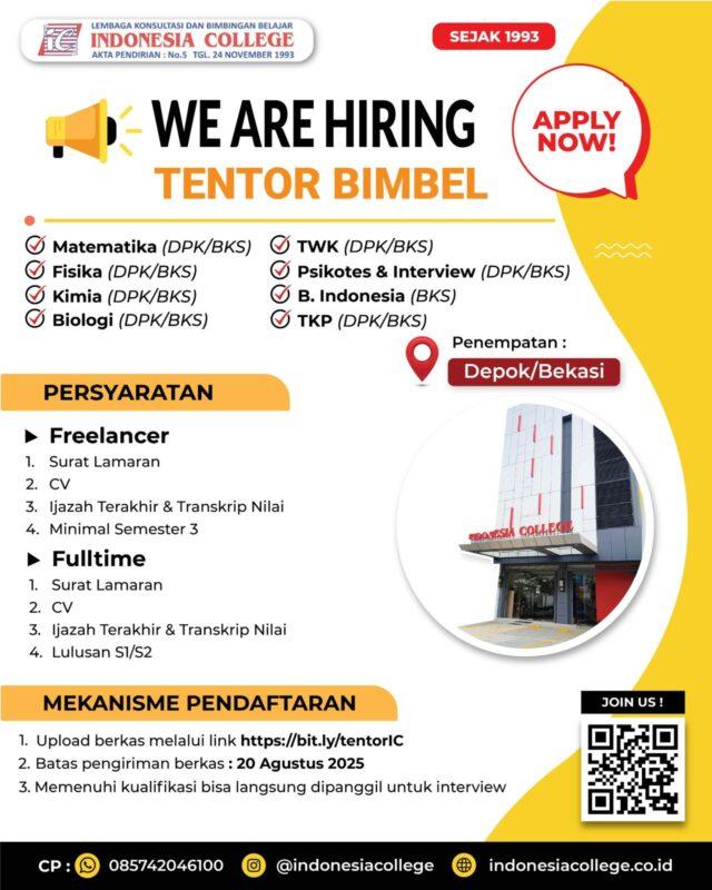 Lowongan Kerja Tentor Bimbel di Lembaga Konsultasi & Bimbingan Belajar Indonesia College ...