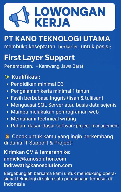 Lowongan Kerja IT Support di PT. Kano Teknologi Utama - JakartaKerja