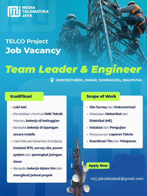 Lowongan Kerja Team Leader & Engineer di PT. Media Telematika Jaya ...