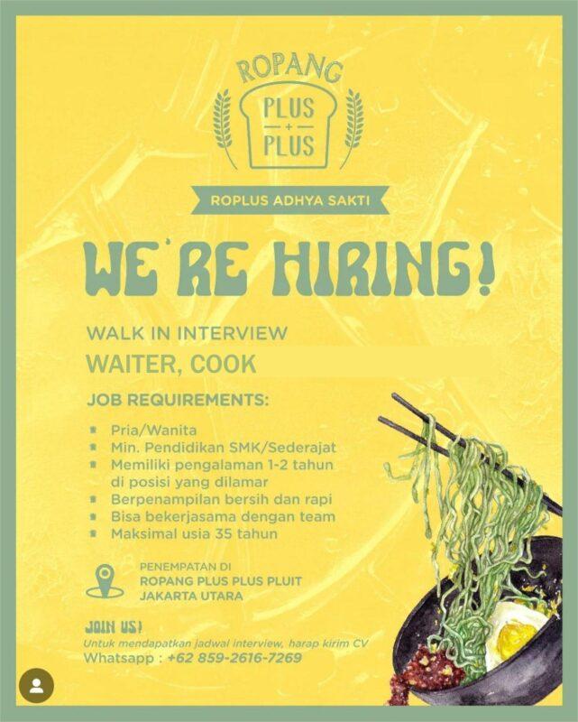 Lowongan Kerja Waiter - Cook di Ropang Plus Plus - JakartaKerja