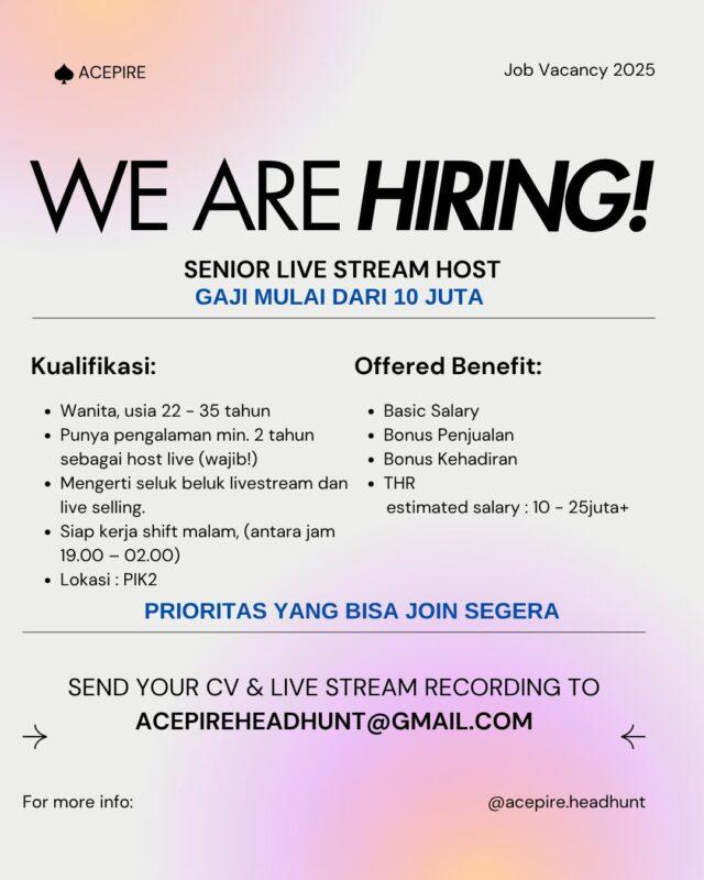 Lowongan Kerja Senior Live Stream Host di Acepire Headhunt - JakartaKerja