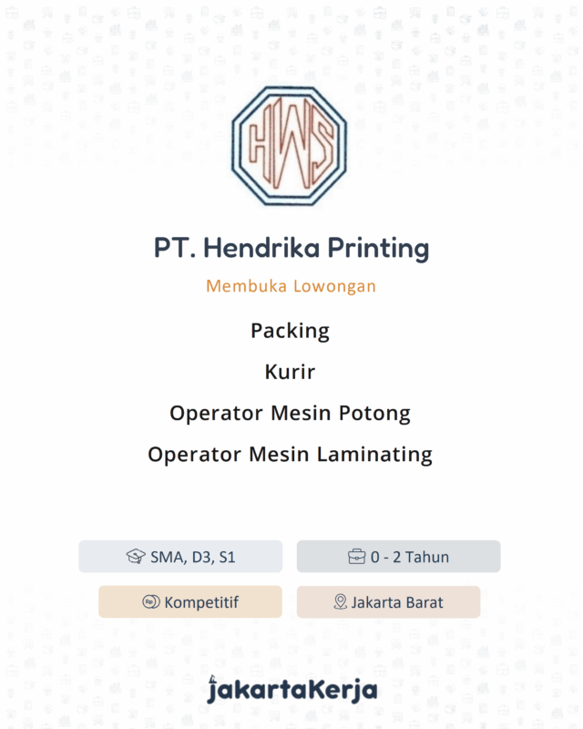 Lowongan Kerja Packing - Kurir - Operator Mesin Potong - Operator Mesin ...