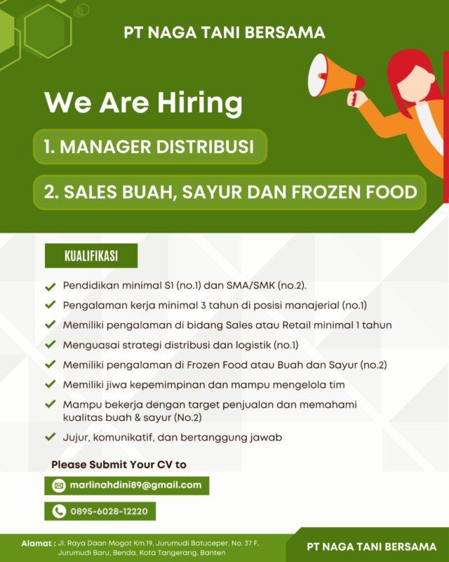 Lowongan Kerja Manager Distribusi - Sales Buah, Sayur dan Frozen Food ...