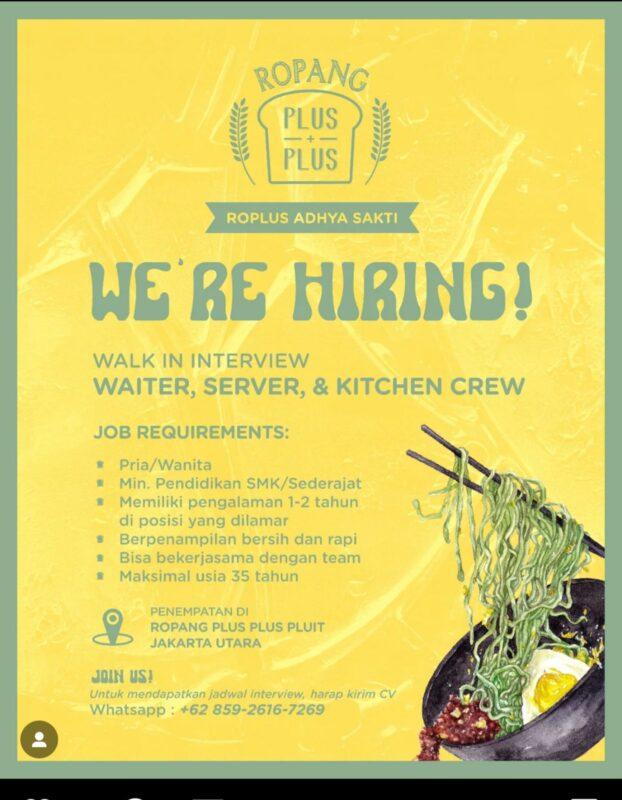 Lowongan Kerja Waiter - Server - Kitchen Crew di Ropang Plus Plus ...