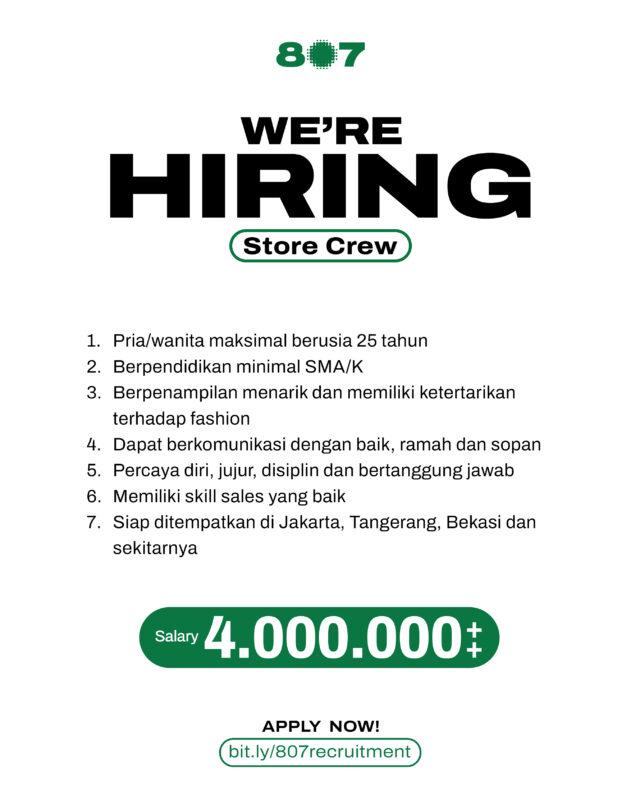 Lowongan Kerja Store Crew di 807Garage - JakartaKerja