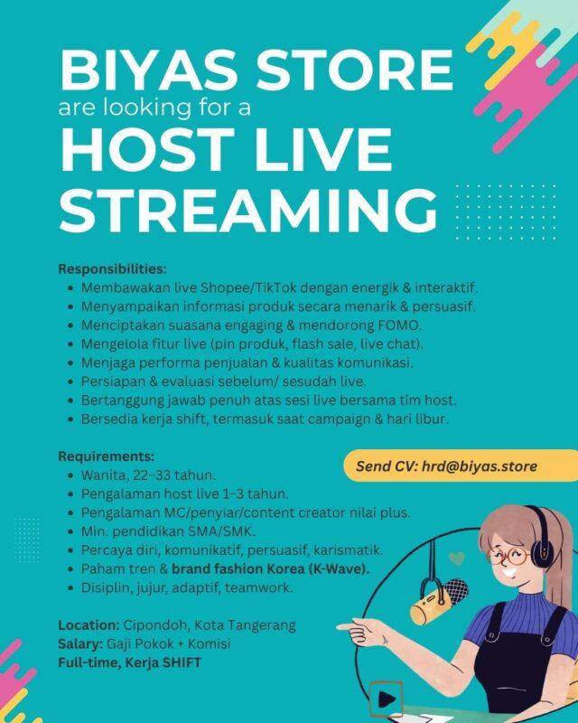 Lowongan Kerja Host Live Streaming di Biyas Store - JakartaKerja