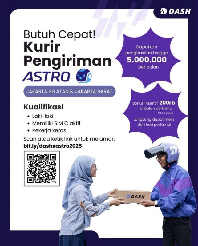Lowongan Kerja Kurir Pengiriman Astro di Dash Electric - JakartaKerja