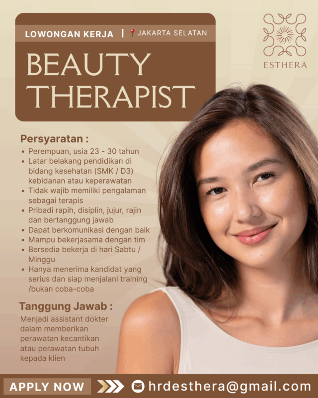 Lowongan Kerja Beauty Therapist di Esthera Aesthetic - JakartaKerja