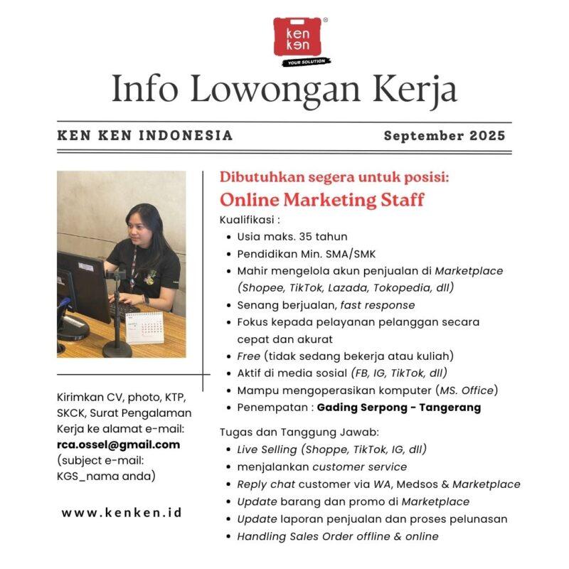 Lowongan Kerja Online Marketing Staff di Ken Ken Jakarta - JakartaKerja