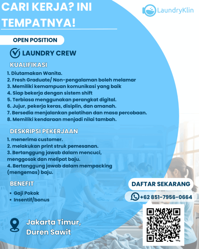 Lowongan Kerja Laundry Crew di Laundryklin - JakartaKerja