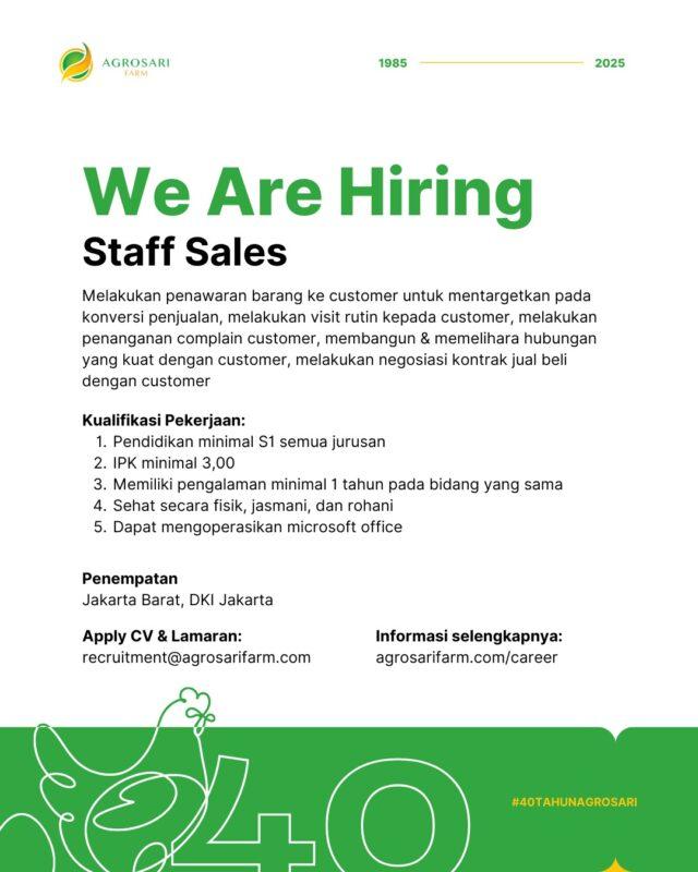 Lowongan Kerja Staff Sales di PT. Agro Sari Farm - JakartaKerja