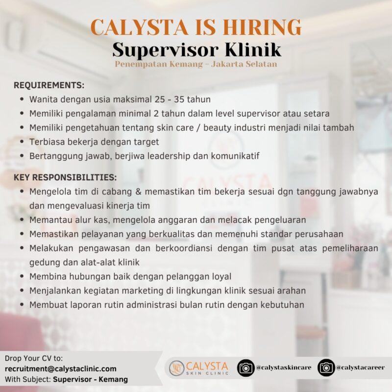 Lowongan Kerja Supervisor Klinik di PT. Calysta Prima Estetik (Calysta ...