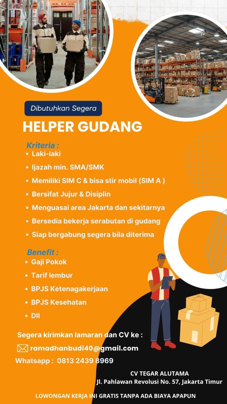 Lowongan Kerja Helper Gudang di CV. Tegar Alutama - JakartaKerja