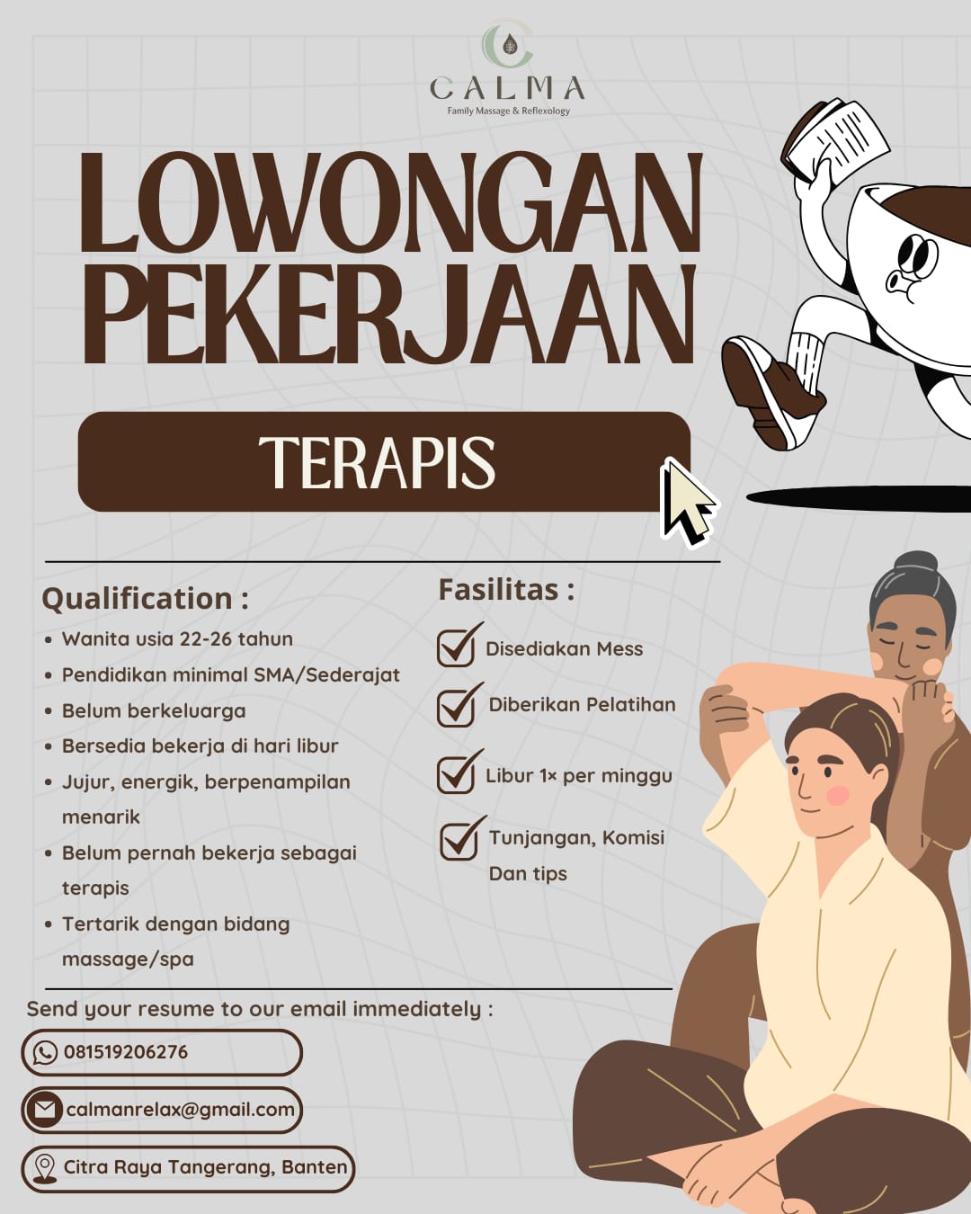 Lowongan Kerja Terapis di Calma Family Massage - JakartaKerja