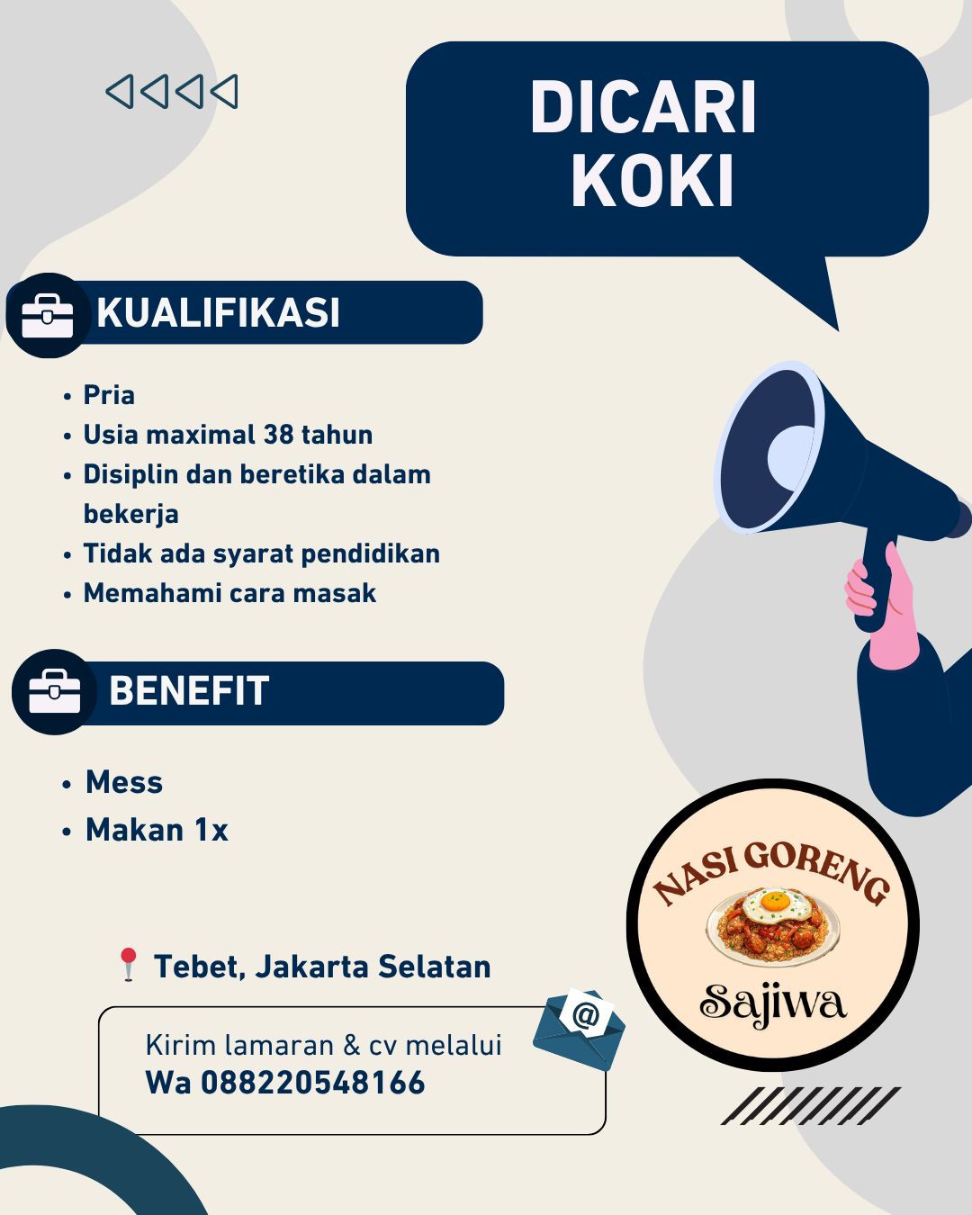 Lowongan Kerja Koki di Nasi Goreng Sajiwa - JakartaKerja