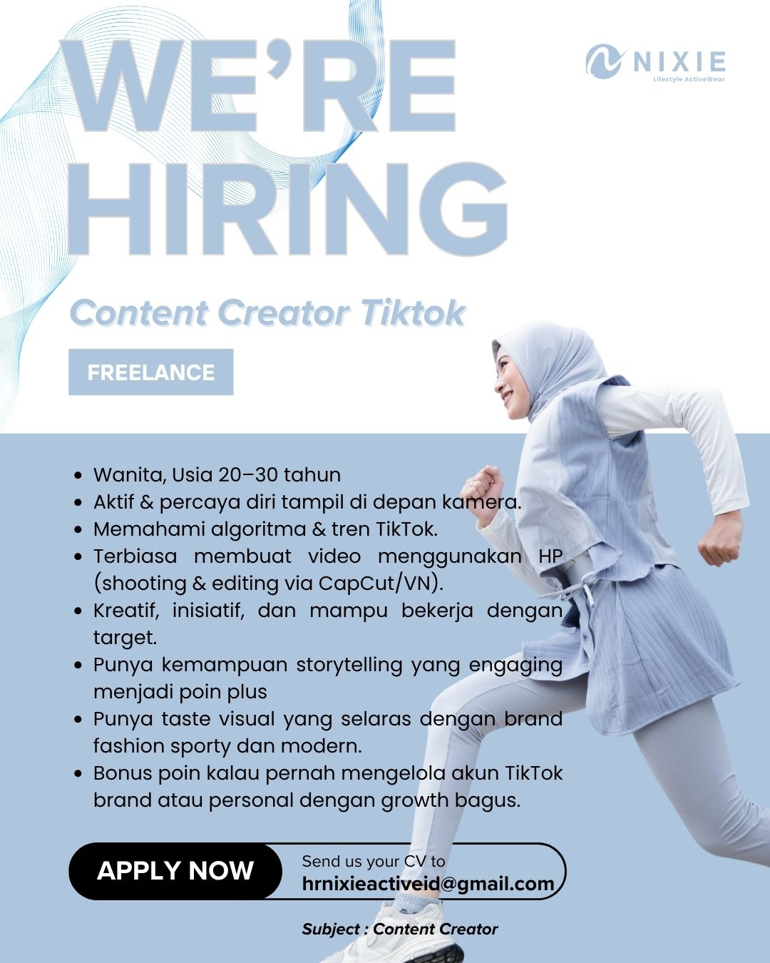 Lowongan Kerja Content Creator Tiktok di Nixie Active - JakartaKerja