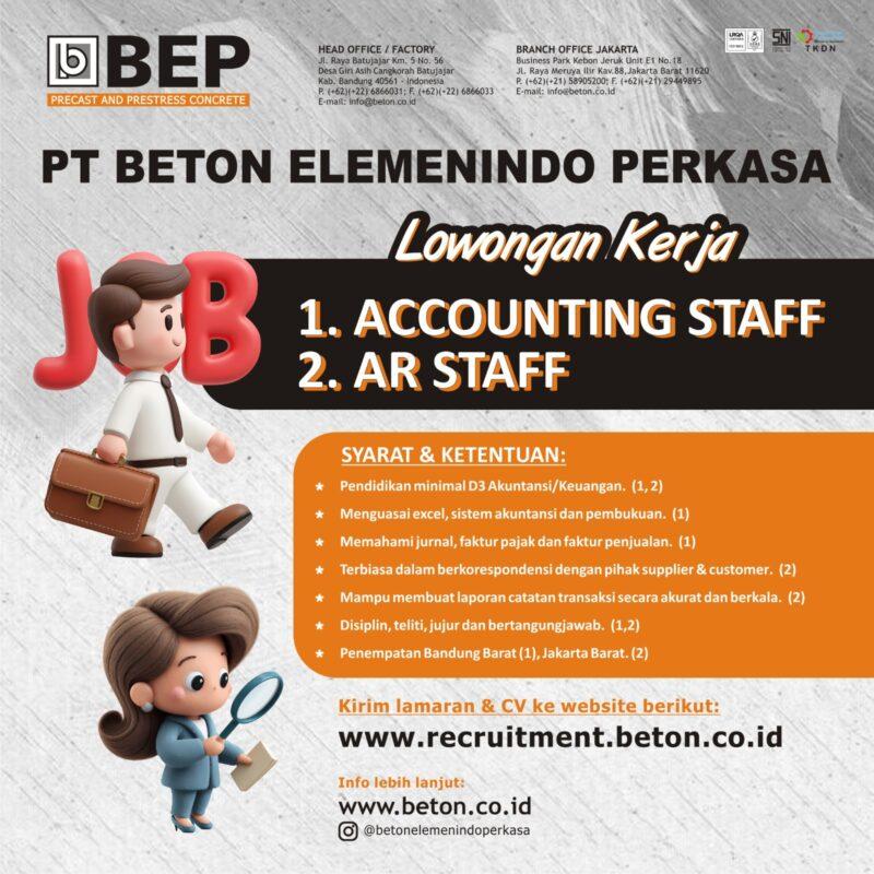 Lowongan Kerja Accounting Staff - AR Staff di PT. Beton Elemenindo ...