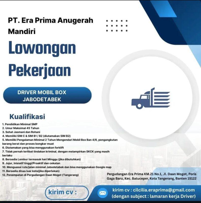 Lowongan Kerja Driver Mobil Box di PT. Era Prima Anugerah Mandiri ...