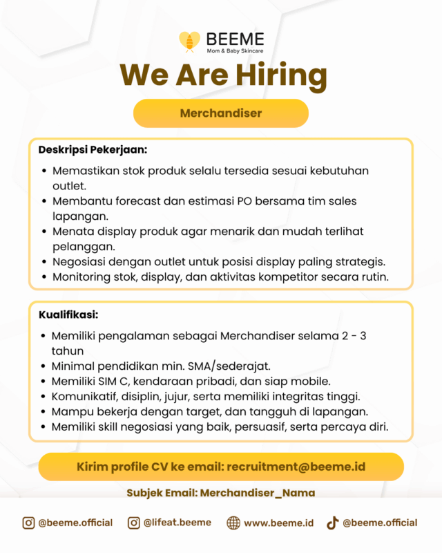 Lowongan Kerja Merchandiser di PT. Serikat Raja Lokal (Beeme Indonesia ...