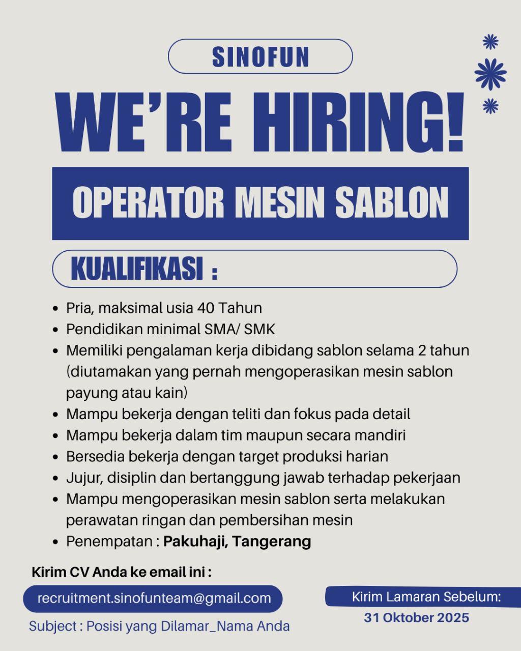 Lowongan Kerja Operator Mesin Sablon - Host Live - Teknisi Mesin ...