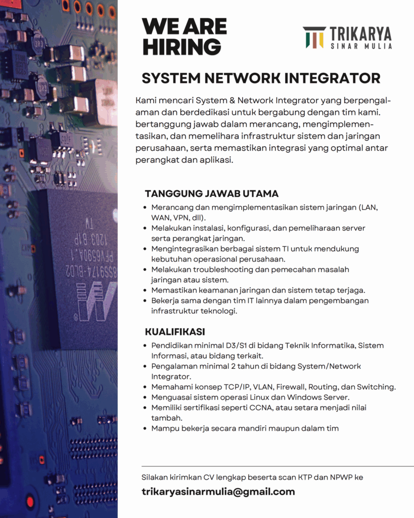 Lowongan Kerja System Network Integrator di Trikarya Sinar Mulia ...