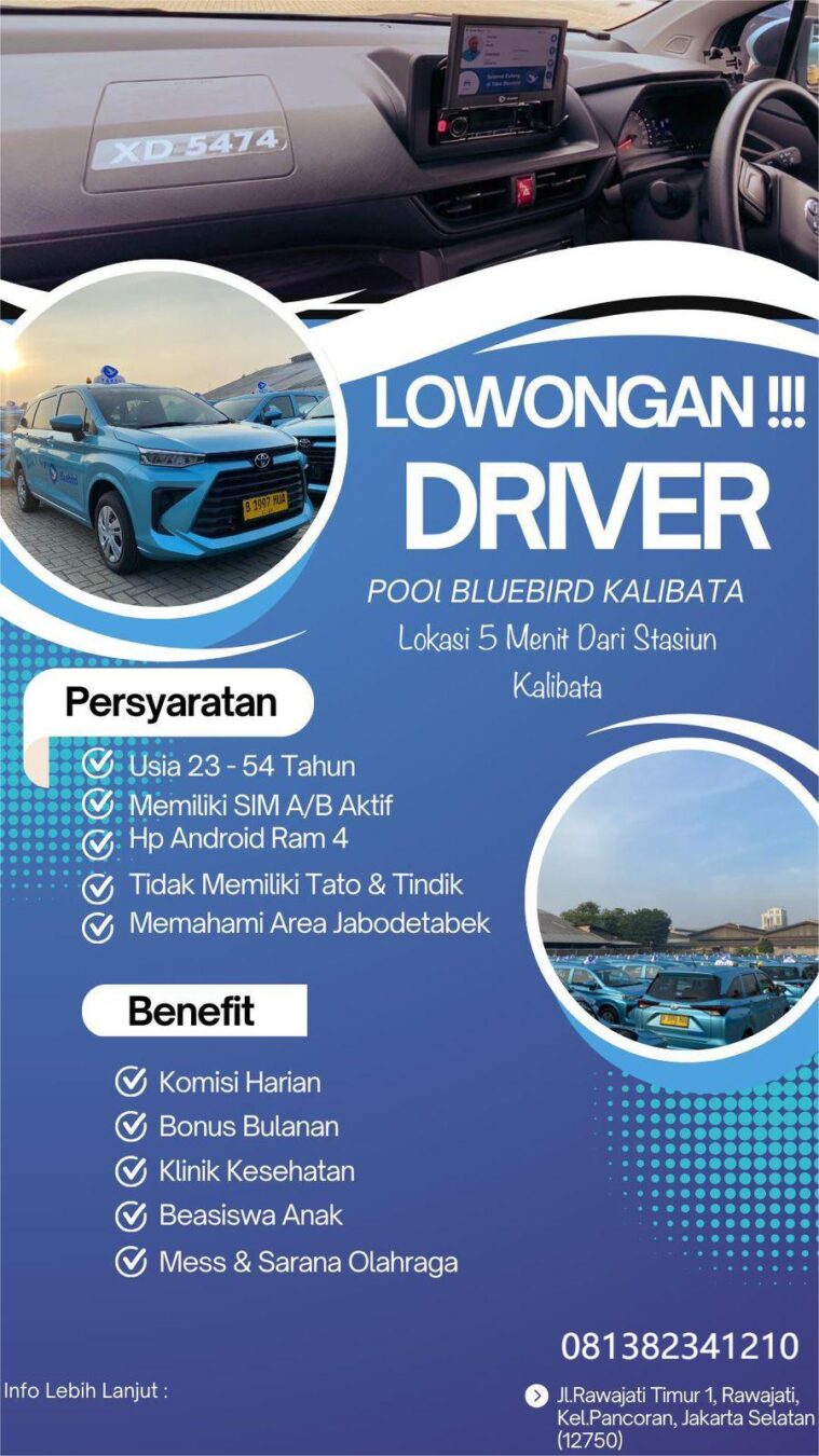 Lowongan Kerja Supir Taksi Online di Bluebird Group (Pool Kalibata ...