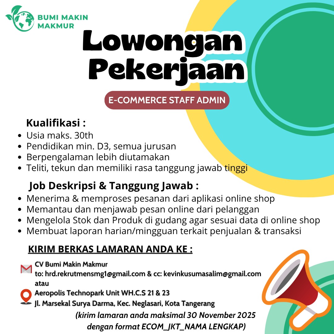 Lowongan Kerja Ecommerce Staff Admin di CV. Bumi Makin Makmur ...