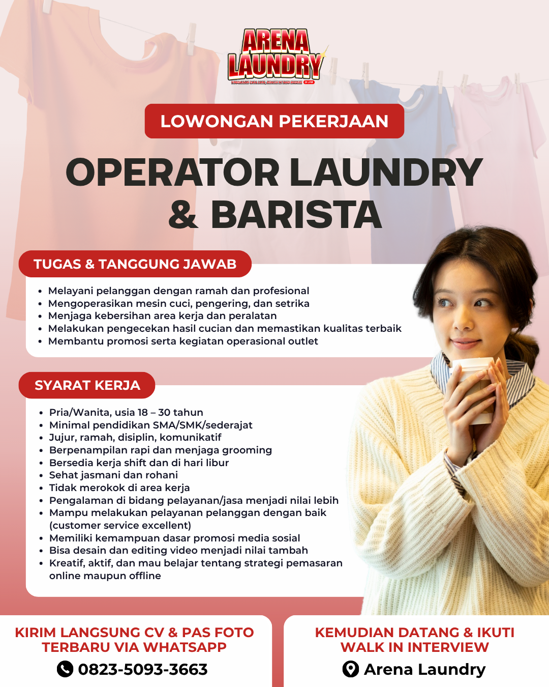 Lowongan Kerja Operator Laundry Crew - Barista di CV. Borneo Muda Berkarya - JakartaKerja