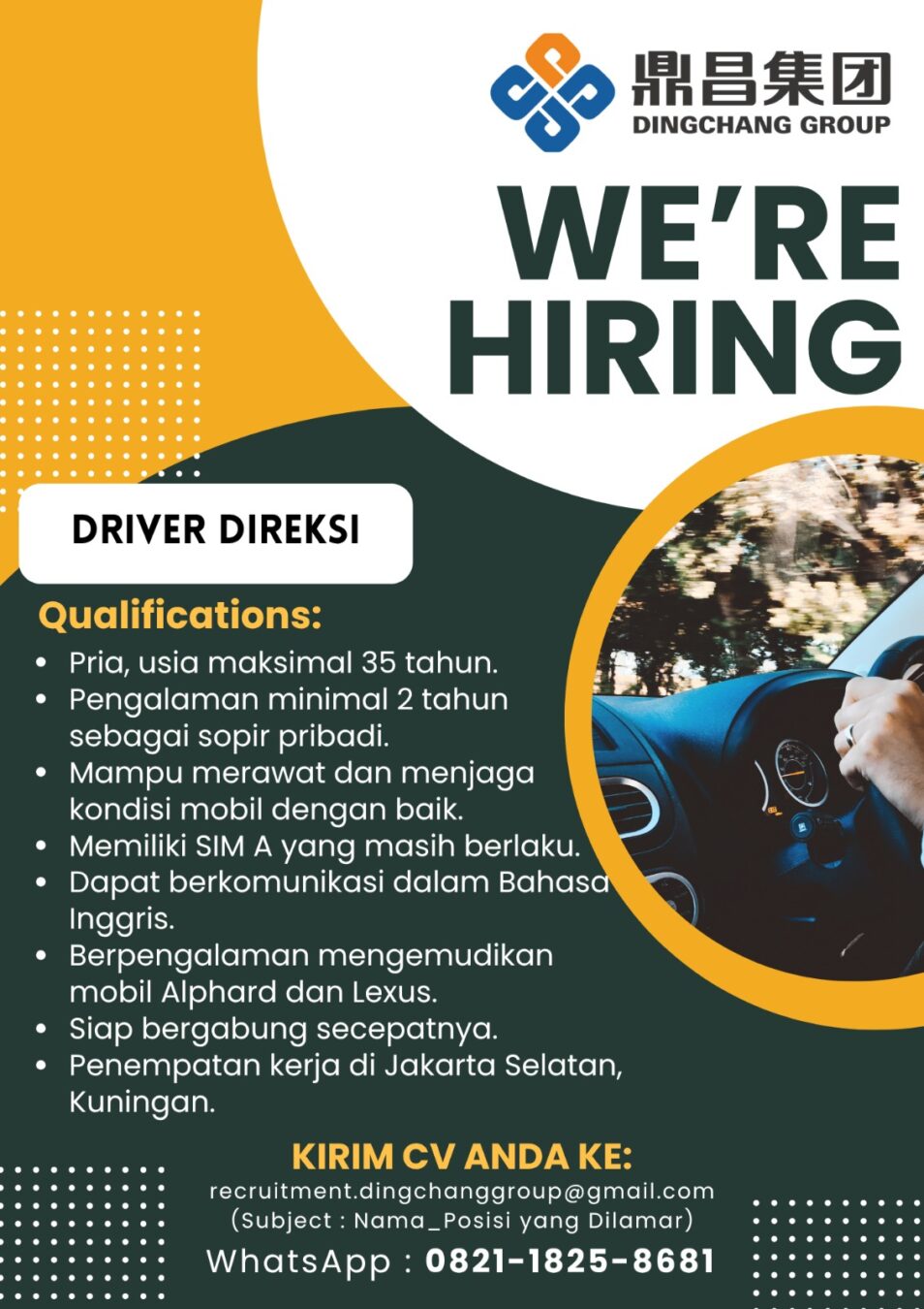 Lowongan Kerja Driver Direksi di Dingchang Group - JakartaKerja