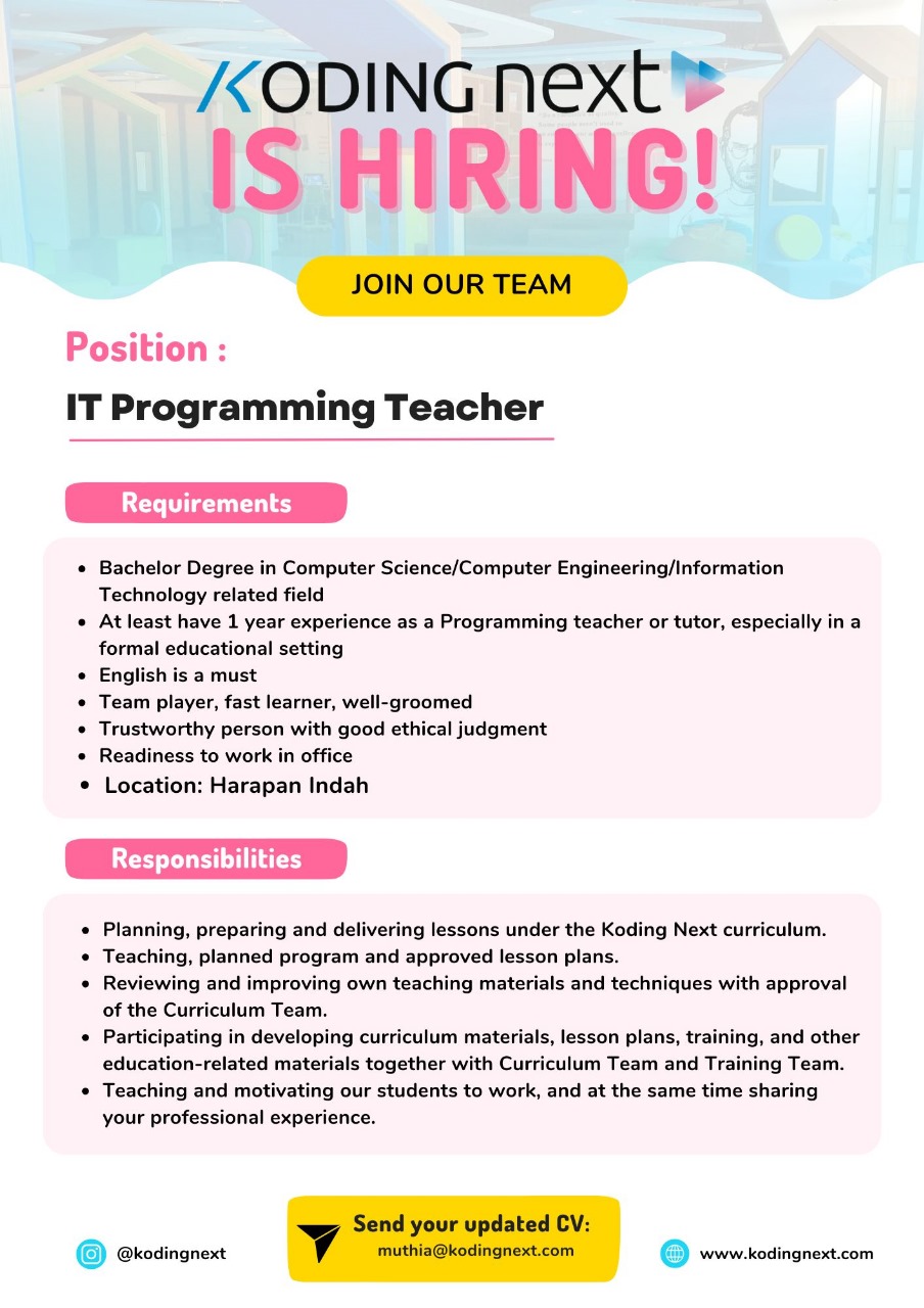 Lowongan Kerja IT Programming Teacher - Education Consultant (Sales ...