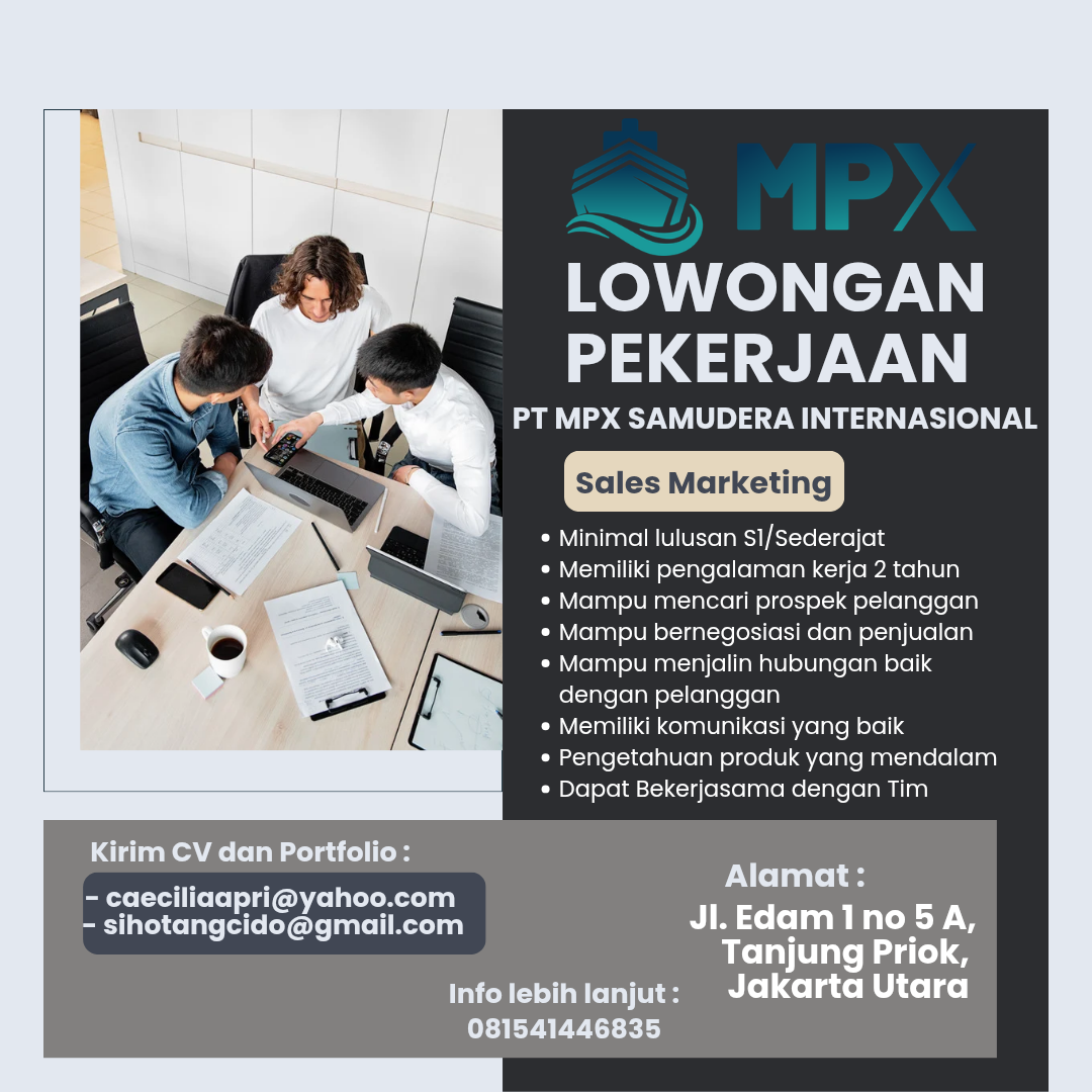 Lowongan Kerja Sales Marketing di PT. MPX Samudera Internasional ...