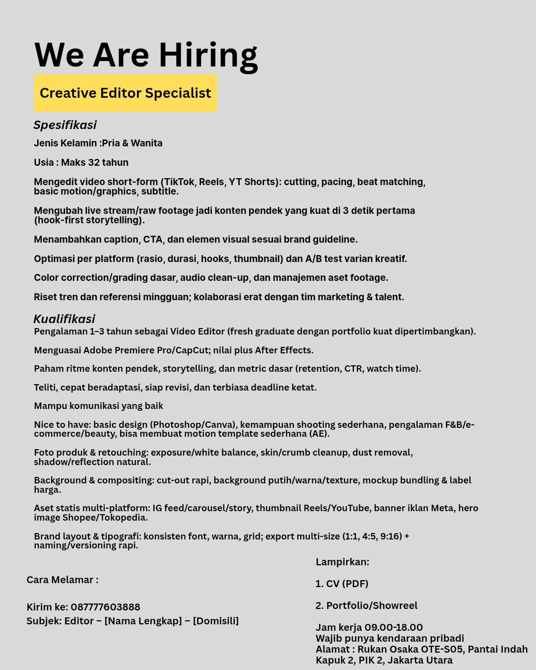 Lowongan Kerja Creative Editor Specialist di PT. Rimbasa Boga Lestari ...