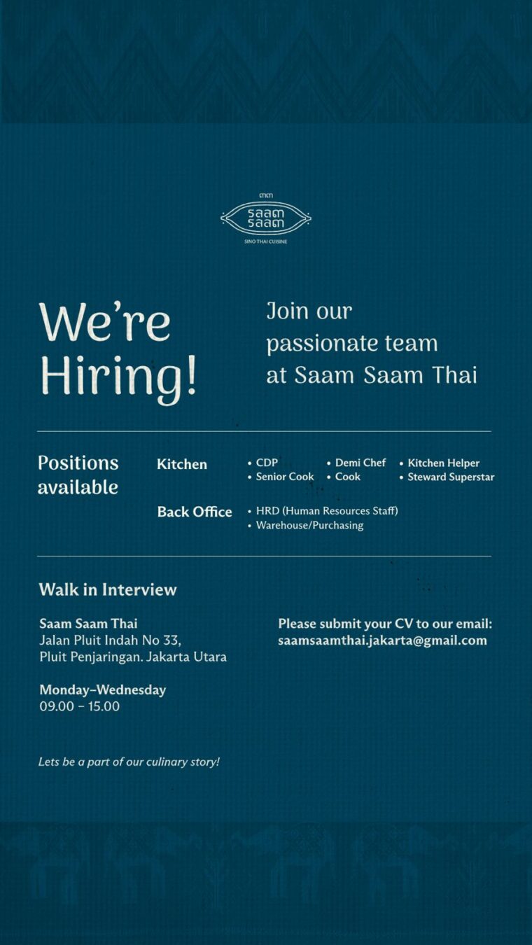 Lowongan Kerja CDP - Senior Cook - Demi Chef - Cook - Kitchen Helper ...