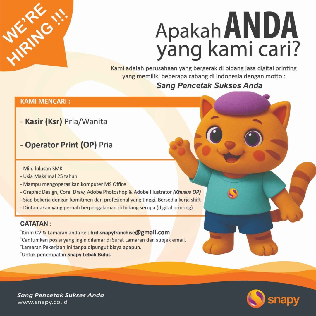 Lowongan Kerja Kasir - Operator Print di Snapy Digital Printing ...