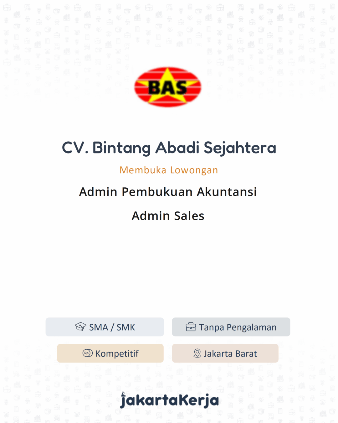 Lowongan Kerja Admin Pembukuan Akuntansi - Admin Sales di CV. Bintang ...