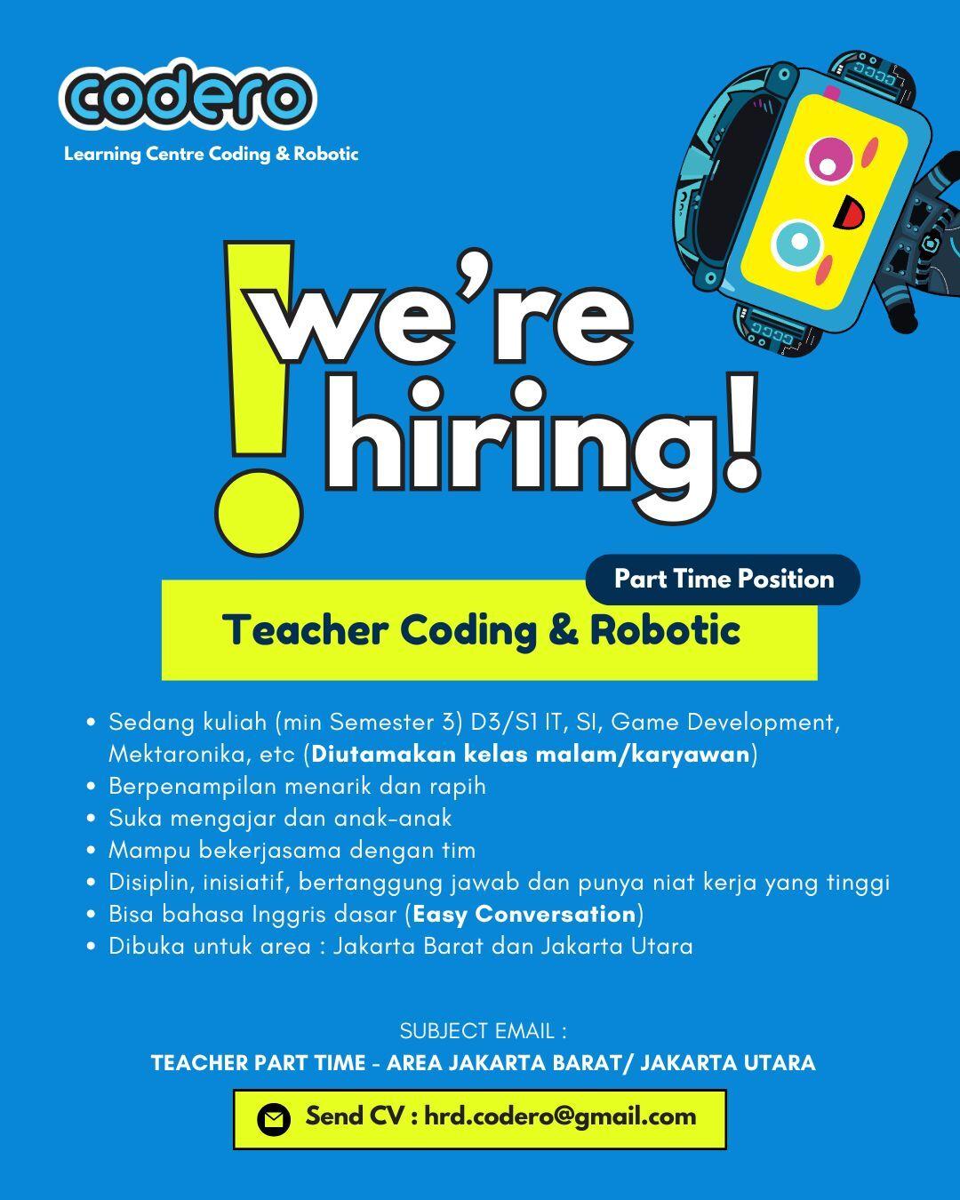Lowongan Kerja Teacher Coding & Robotic di Codero - JakartaKerja