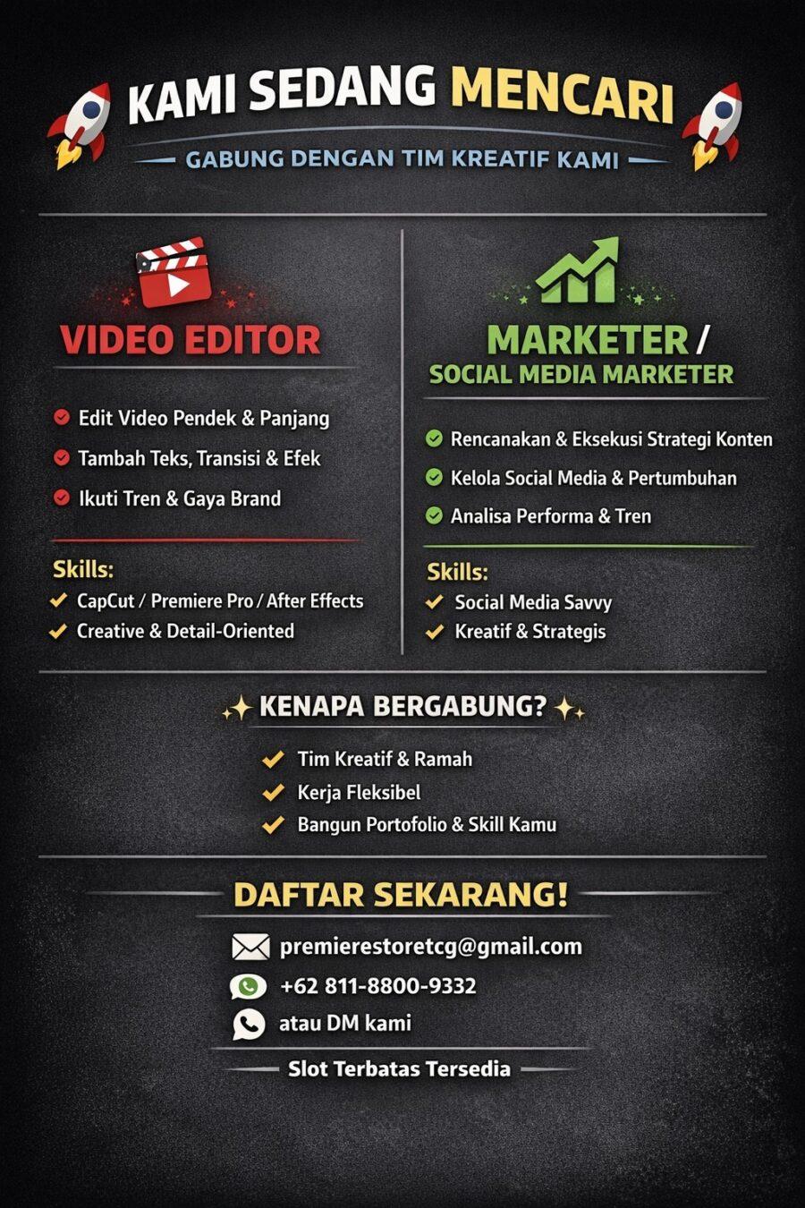 Lowongan Kerja Video Editor - Marketer/ Social Media Marketer - Admin ...