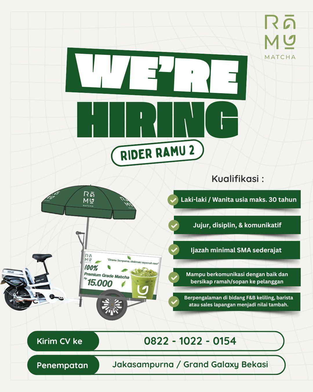 Lowongan Kerja Rider Gerobak Matcha Keliling di Ramu Matcha - JakartaKerja
