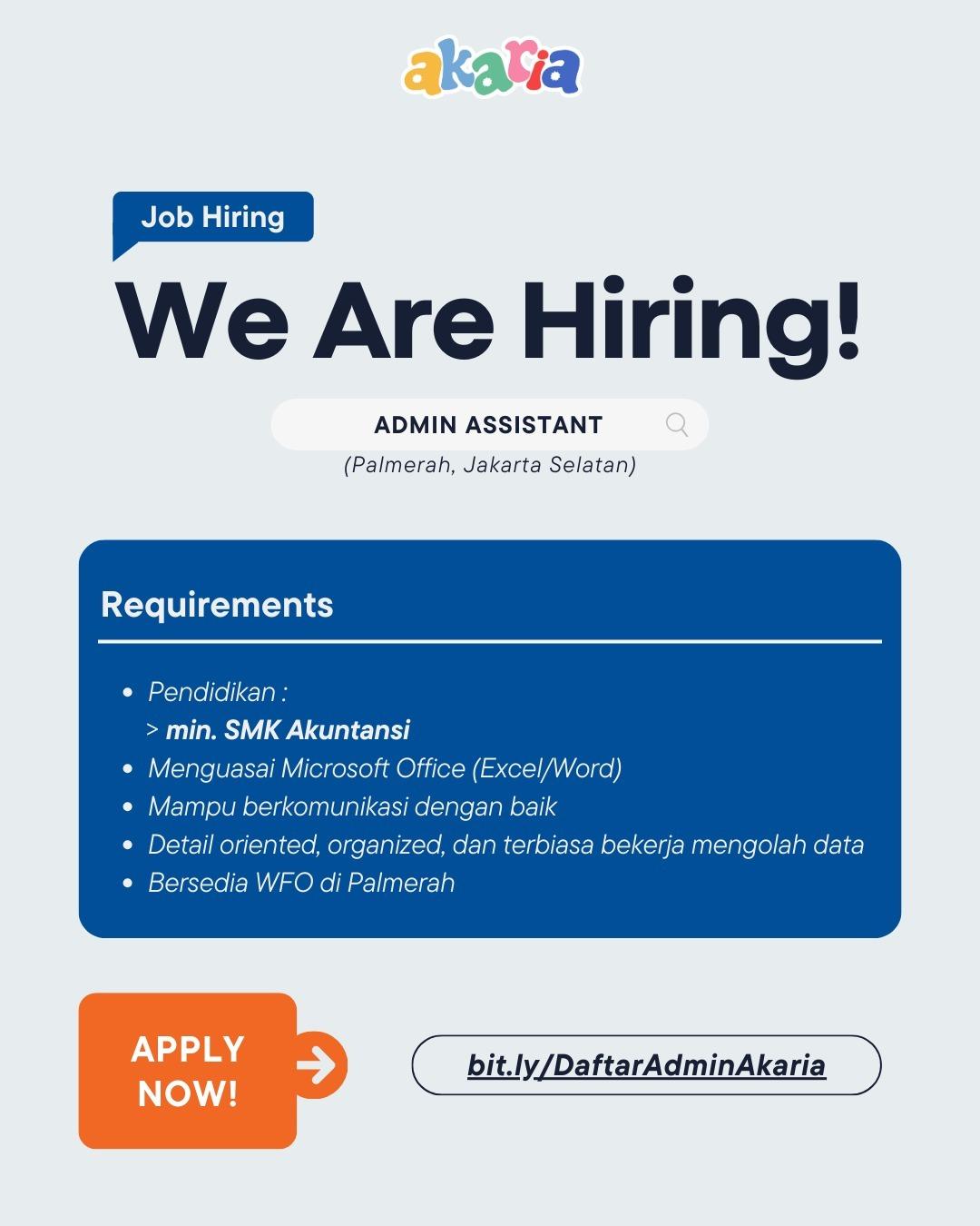 Lowongan Kerja Admin Assistant di Akaria Daycare - JakartaKerja
