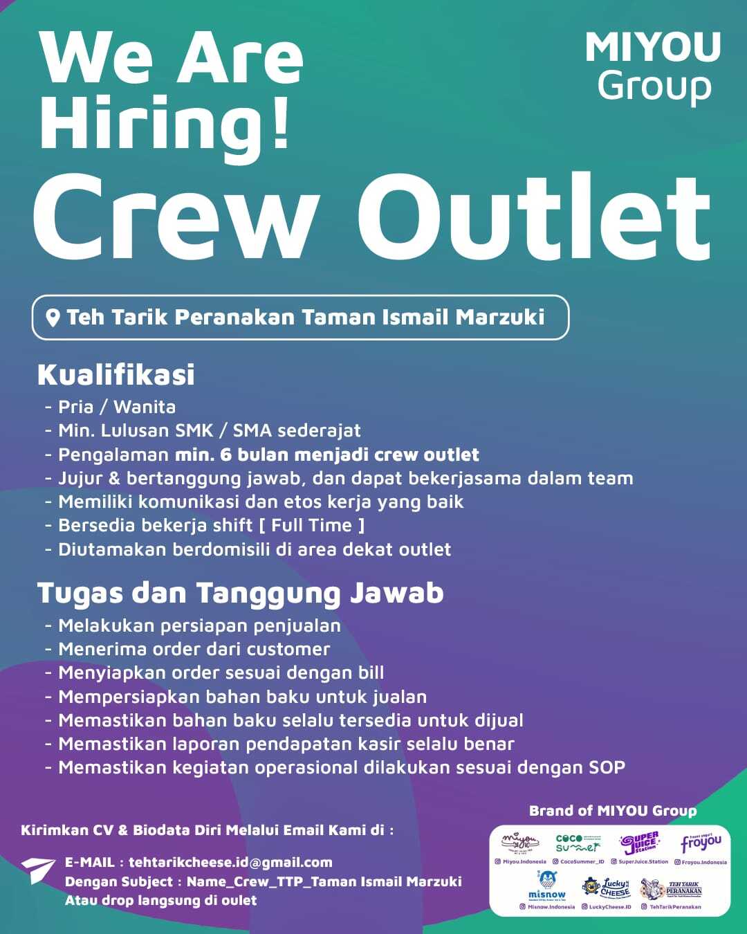 Lowongan Kerja Crew Outlet di CV. Miyou Group - JakartaKerja