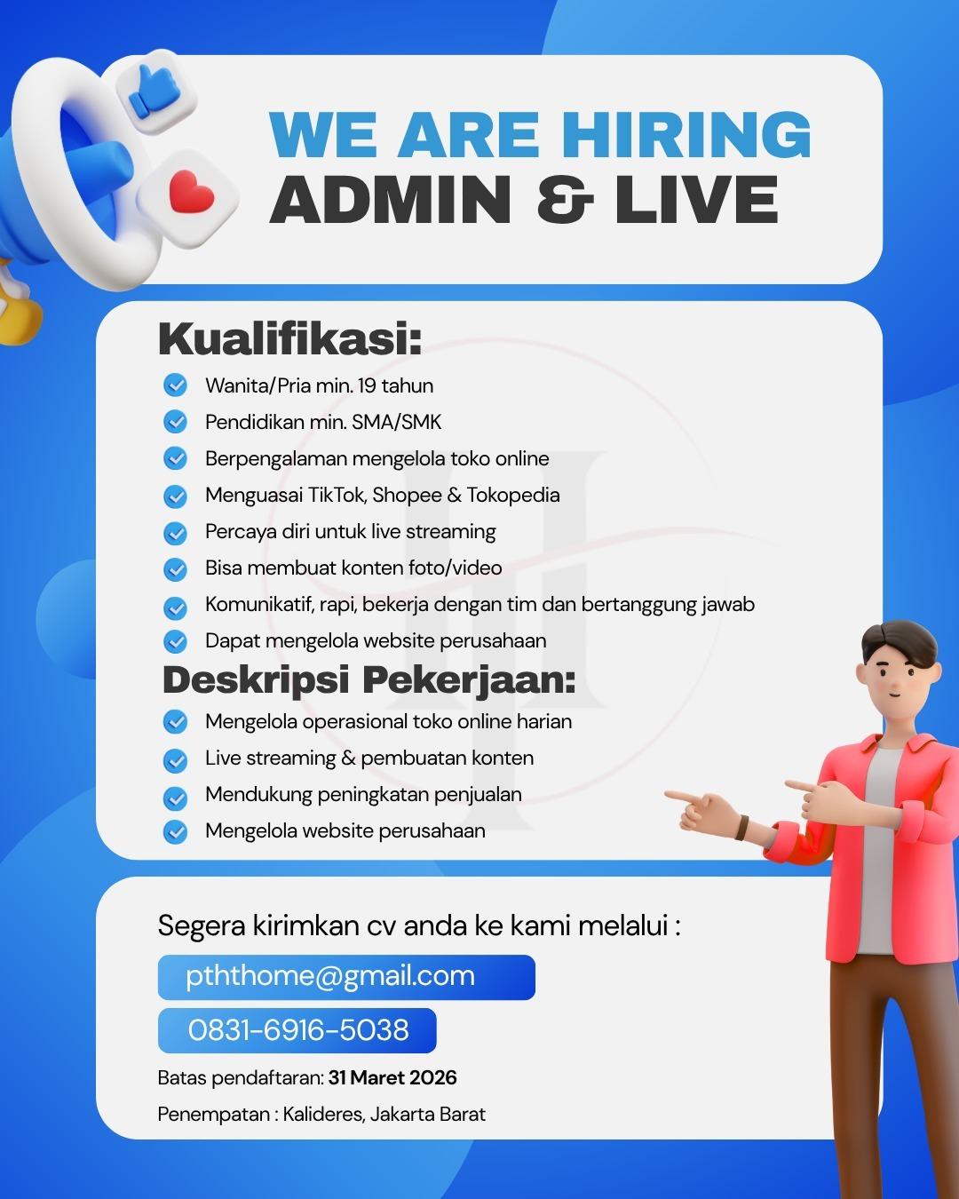 Lowongan Kerja Admin & Live di PT. Hetja Tjaya Indonesia - JakartaKerja