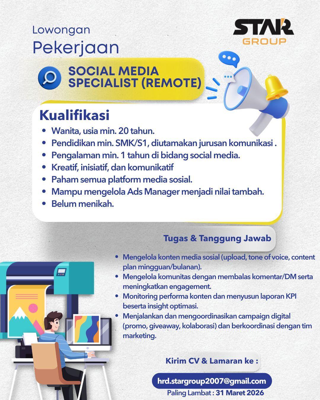 Lowongan Kerja Social Media Specialist (Remote) di Starprint Tarakan ...