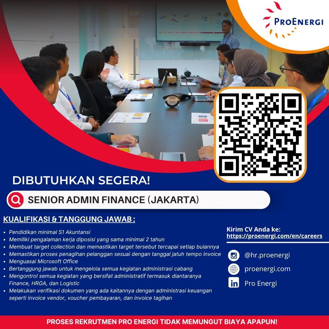 Lowongan Kerja Senior Admin Finance di PT. Pro Energi - JakartaKerja